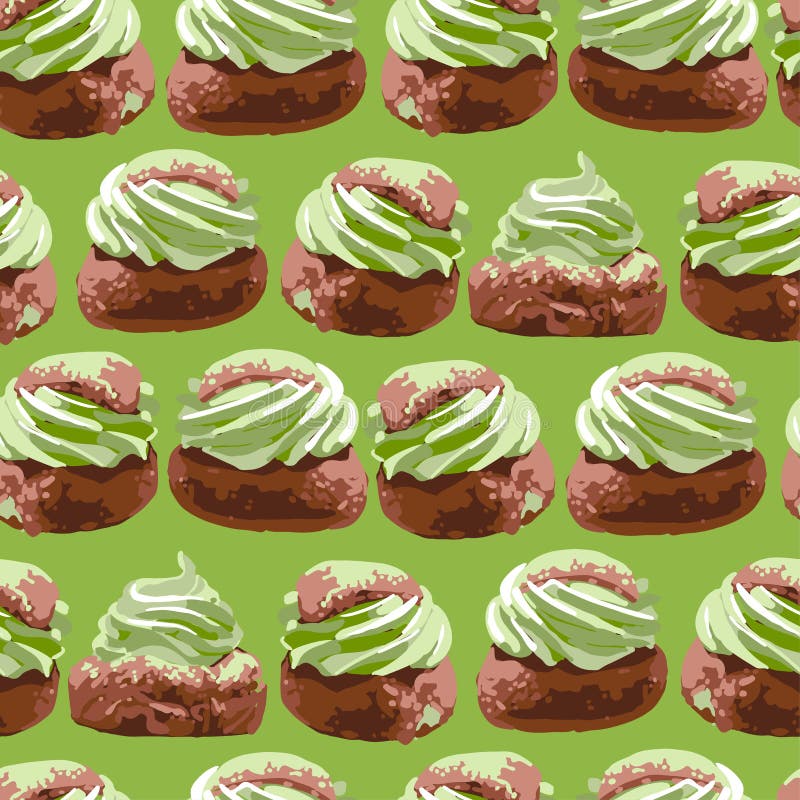 Semla. Traditional Swedish Dessert with Whipped Matcha Cream Stock ...