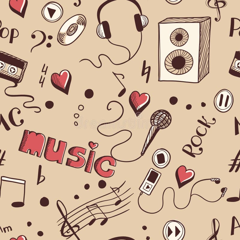 Music Doodles Groovy Seamless Pattern Background Stock Vector ...