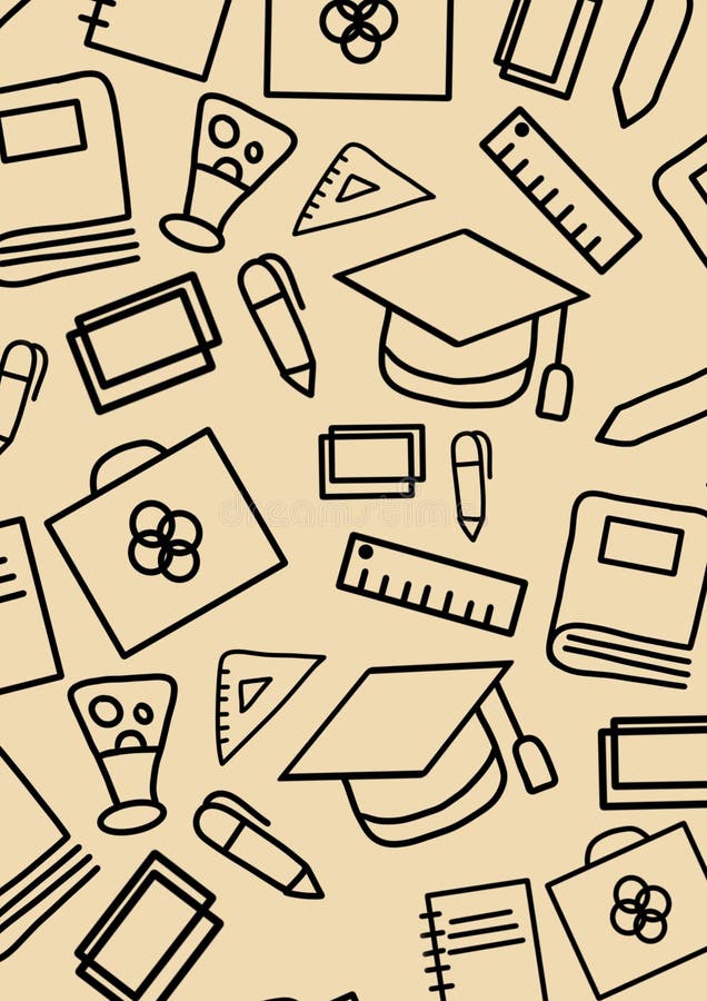 Semless Pattern with a Sketch of School, Office Accessories Stock ...