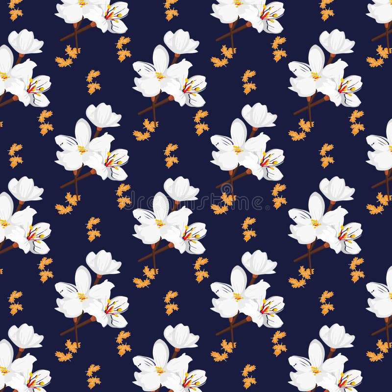 Semless Small Vector Flower Design Pattern on Blue Background Stock ...