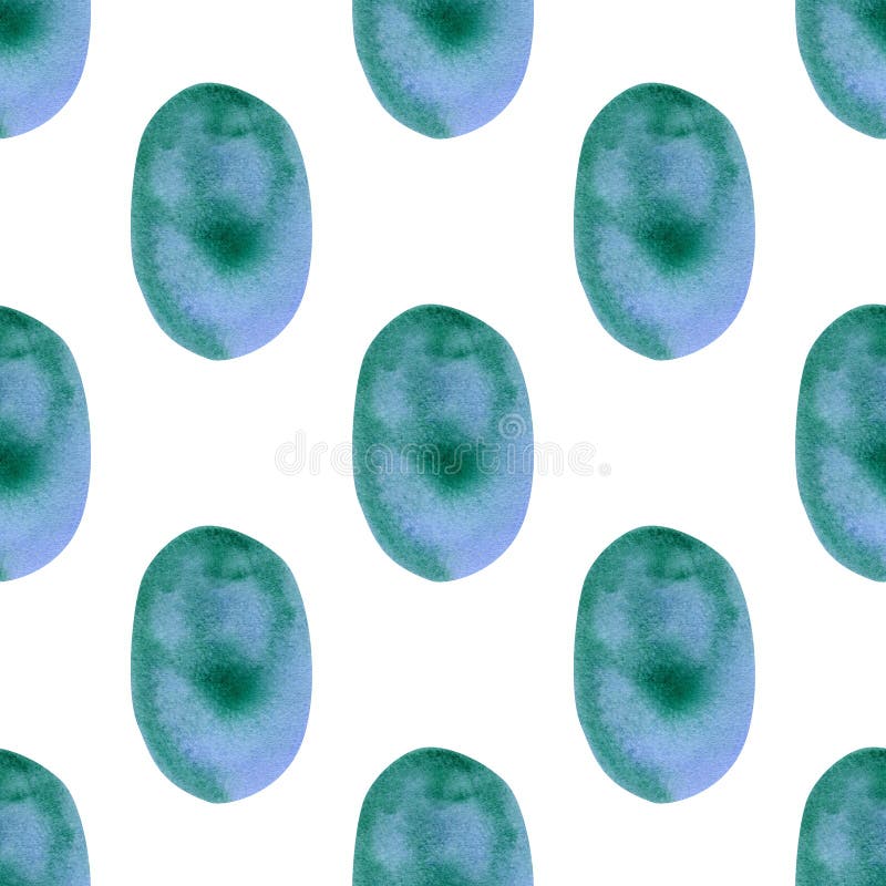 Semless Watercolor Pattern with Blue and Emerald Ovals with Different ...