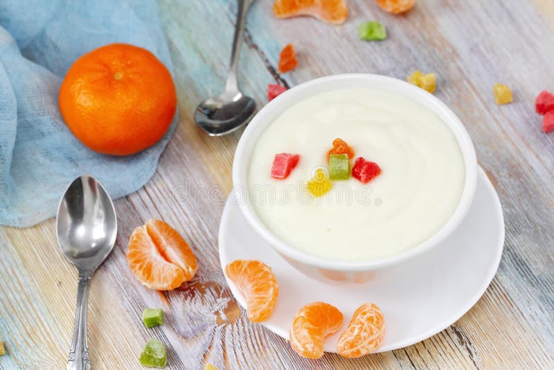 Semolina with Candied Fruit Stock Photo - Image of sweet, porridge ...