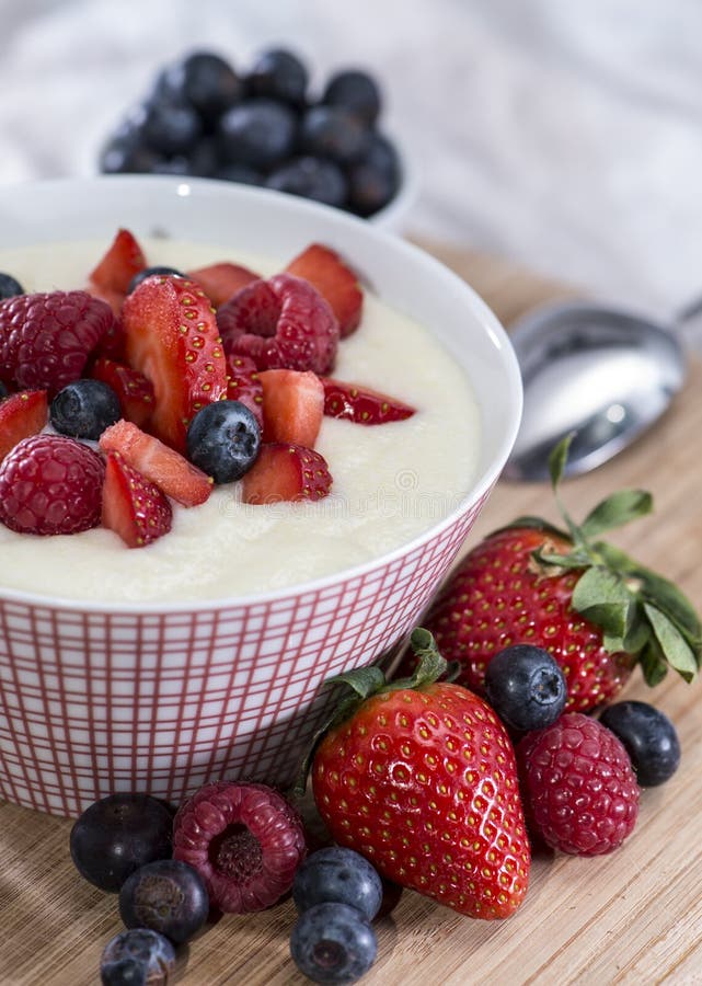 Semolina Pudding in a Bowl with Berries Stock Photo - Image of fruit ...