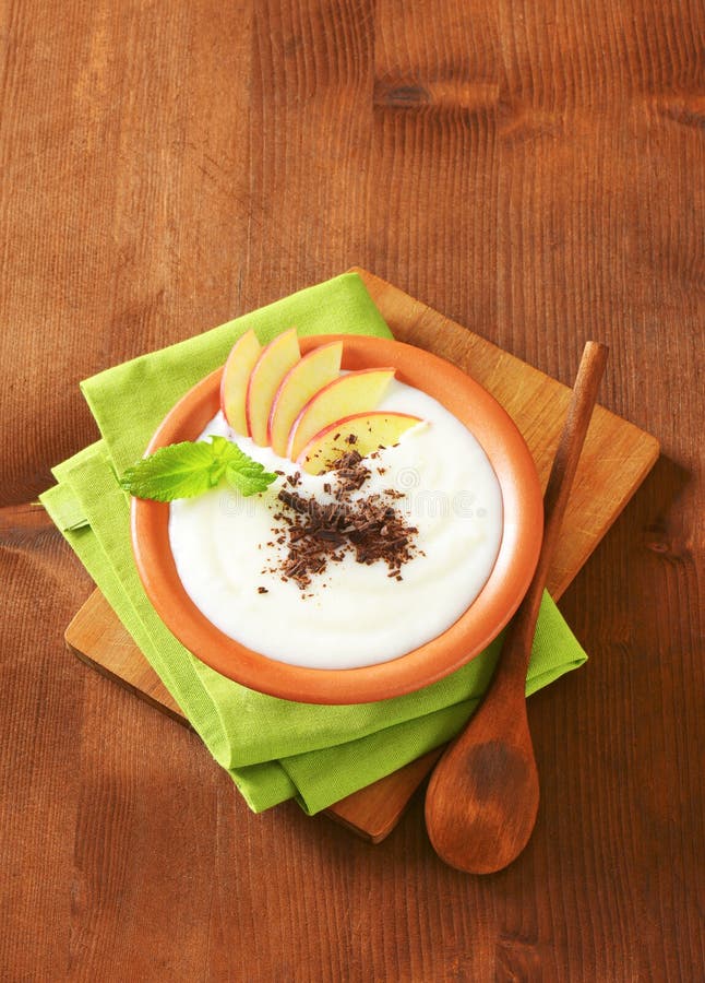 Semolina or Rice Pudding with Apple and Chocolate Stock Image - Image ...