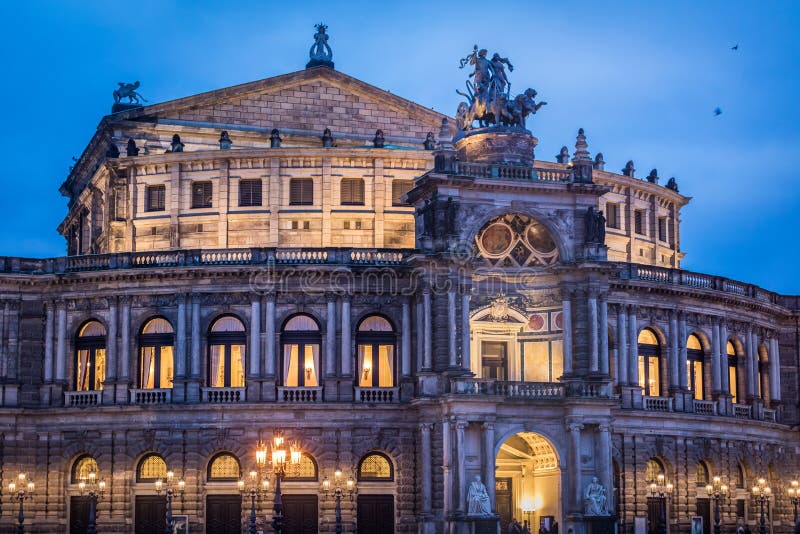 Semper Opera House Dresden Illuminated at Evening, Germany Stock Photo ...