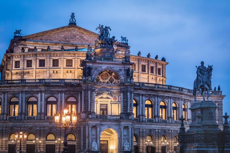 Semper Opera House Dresden Illuminated at Evening, Germany Stock Photo ...