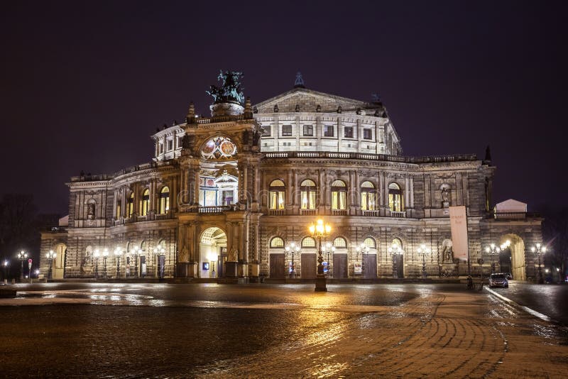 Illuminated Dresden Opera House At Night, Germany Editorial Stock Image ...
