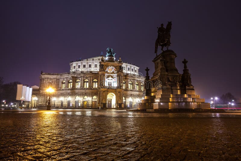 Semper Opera House at Night in Dresden; Germany Stock Photo - Image of ...