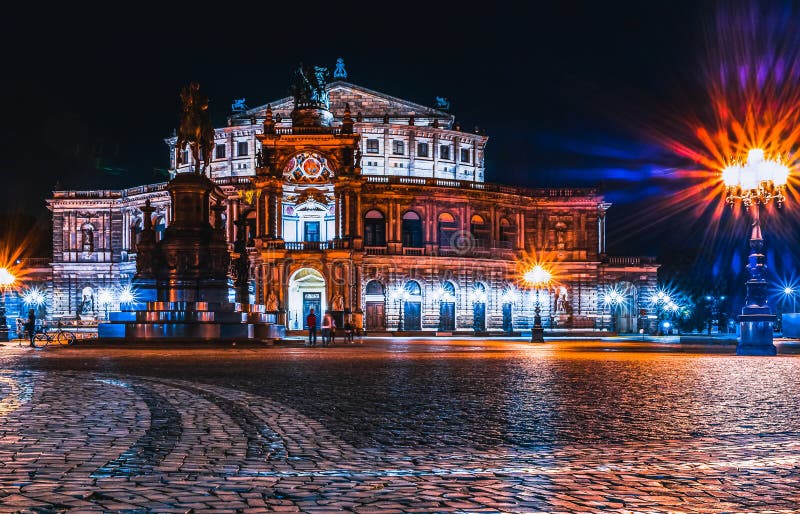 Semperoper at Night in Dresden, Germany Stock Image - Image of saxon ...