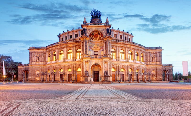 Semperoper Opera Building at Night in Dresden Stock Image - Image of ...