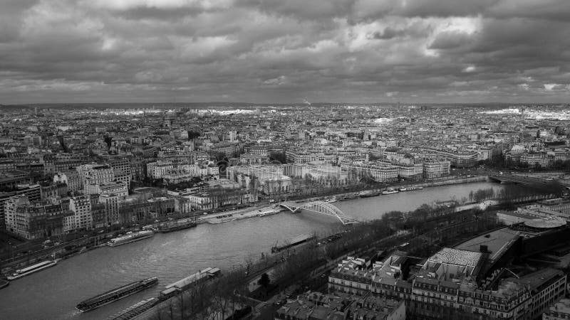 Sena River View from Eiffel Tower in Black and White Stock Image ...