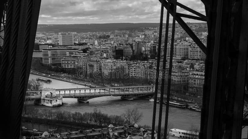 Sena River View from Eiffel Tower in Black and White Stock Image ...