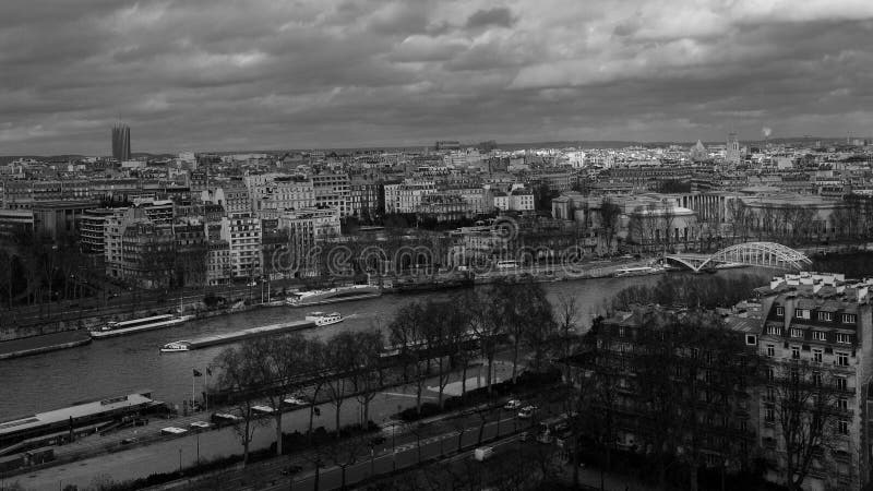 Sena River View from Eiffel Tower in Black and White Stock Photo ...
