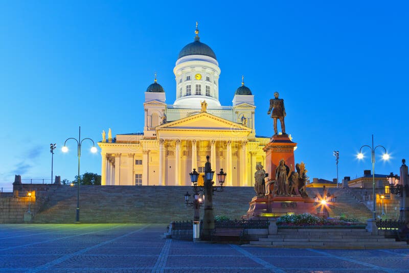 Senate Square at Night in Helsinki, Finland Stock Photo - Image of ...