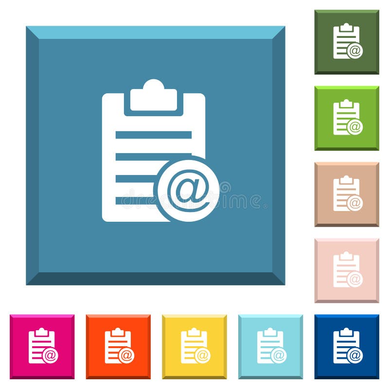 Send Note As Email White Icons on Edged Square Buttons Stock Vector ...