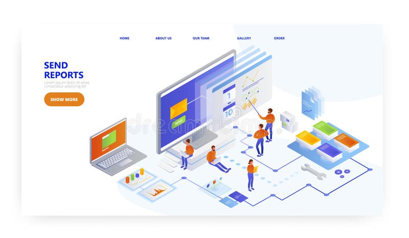 Send Reports, Landing Page Design, Website Banner Vector Template. Data ...