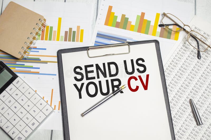 Send Us Your Cv Words on Paper Tablet with Calculator Stock Image ...