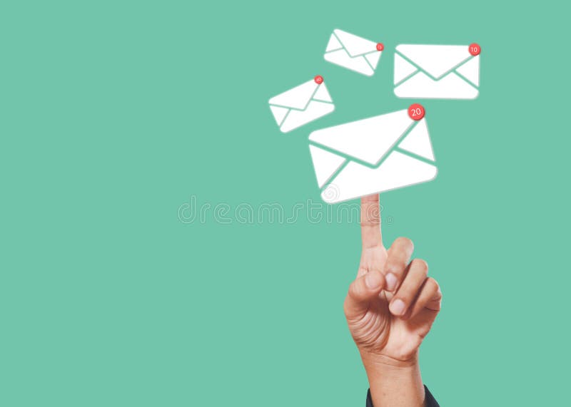 Sending Email Contact Network Concept. Hands Finger Touch Pointing ...