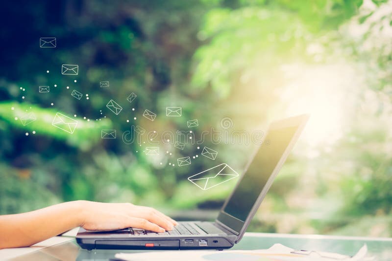 Sending Email. Gesture of Finger Pressing Send Button on a Computer ...