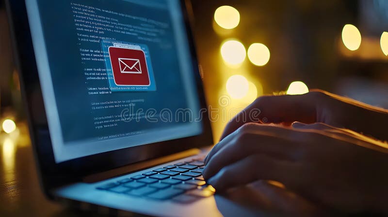 Sending Emails Home Office Digital Communication Evening Setting Close ...