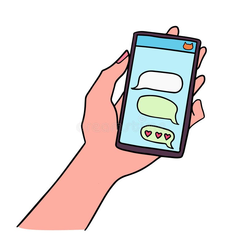 Sending Love Message Concept. Hand Holding Phone with Hearts Emoji on ...
