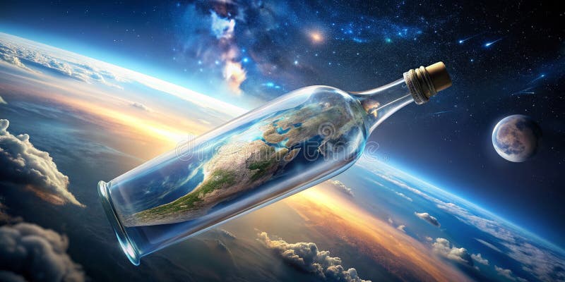 Sending the Message in a Bottle into Space Antique Bottle Floating in ...