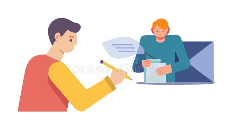 Sending Messages: Man Writing with Speech Bubble, Vector Design ...