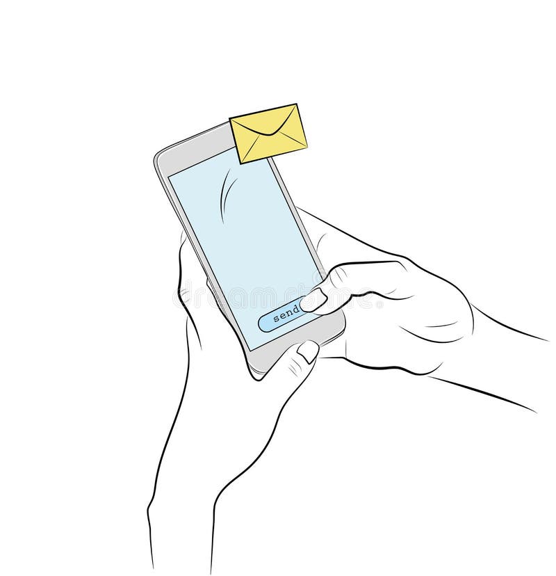 Sending Sms from Phone. Hands Hold the Phone. Vector Illustration ...