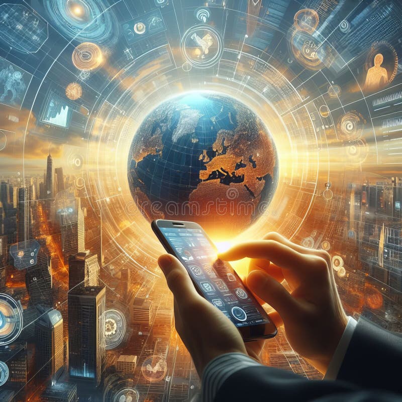 Sending Text Messages Communication through Mobile Devics, Clo Stock ...