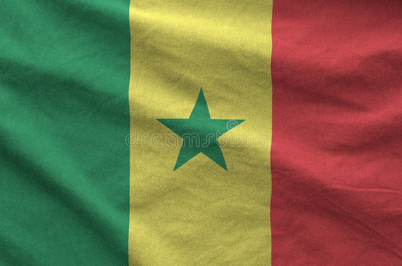 Senegal Flag Depicted on Folded Wavy Fabric of Old Cloth Stock Photo ...