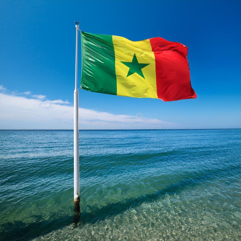 Senegal Flag on a Flagpole, AI Generated Stock Illustration - Illustration of generated, african ...