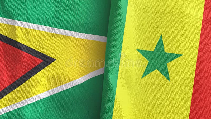 Senegal and Guyana Two Flags Textile Cloth 3D Rendering Stock ...