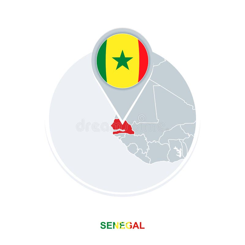 Senegal Map and Flag, Vector Map Icon with Highlighted Senegal Stock ...