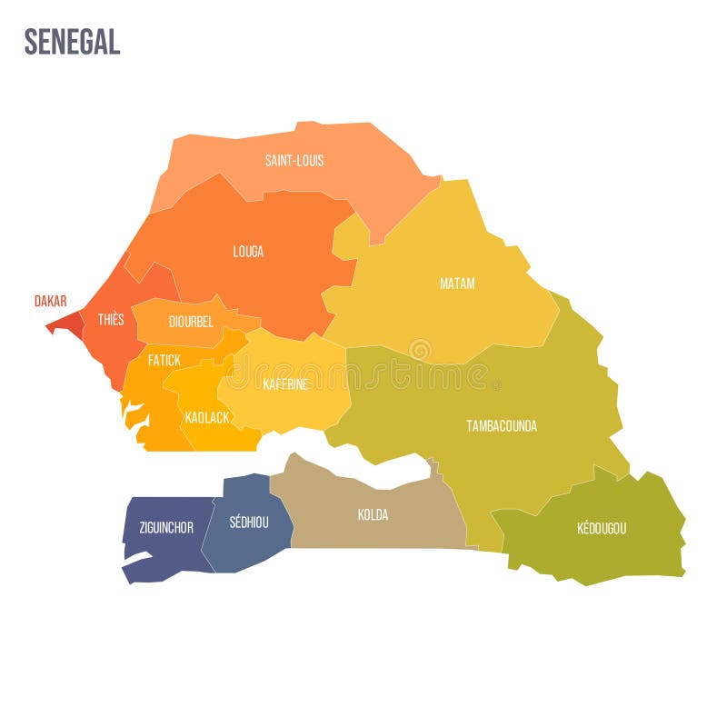 Senegal Political Map of Administrative Divisions Stock Vector ... Senegal Political Map of Administrative Divisions Stock Vector ...