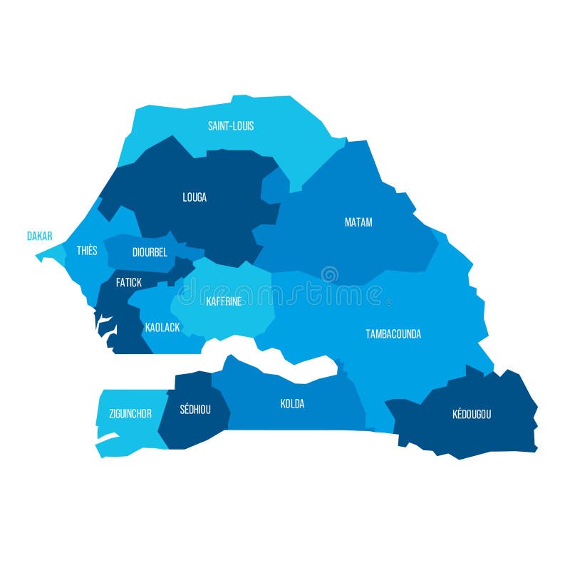 Senegal Political Map of Administrative Divisions Stock Illustration ...