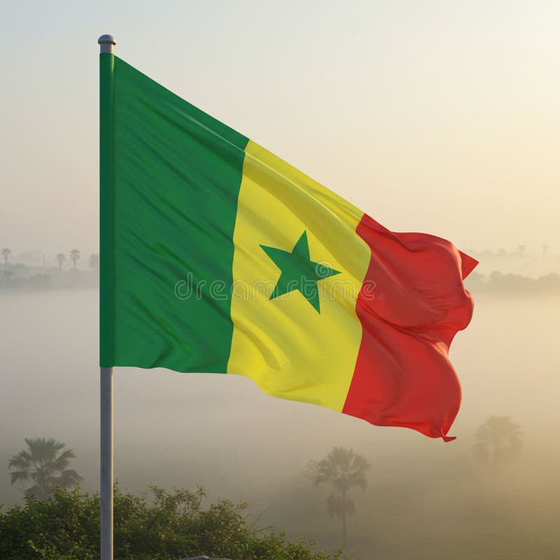 Senegal S Flag with Vertical Green, Yellow, and Red Stripes Flutters in ...