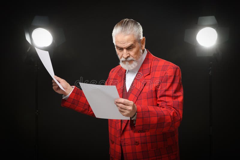 Senior Actor with Script Performing on Stage Stock Image - Image of ...