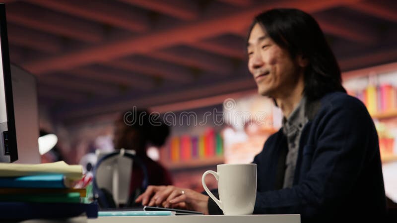 Senior Admin Working in Innovative Startup Office, Close Up Stock ...