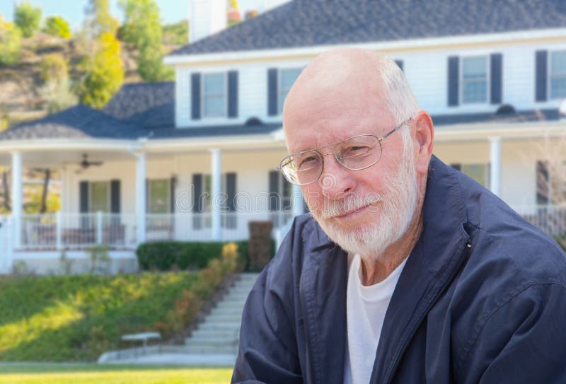 Senior Adult Man in Front of House Stock Image - Image of real, house ...