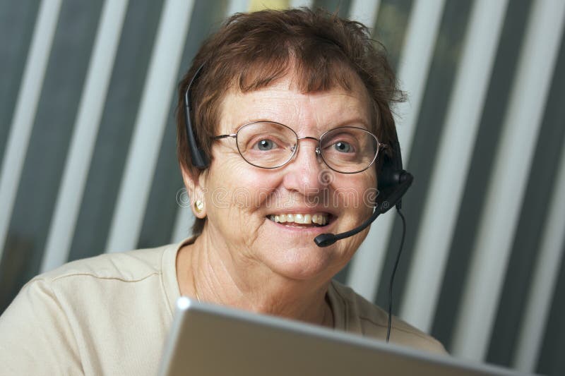 Senior Adult with Telephone Headset Stock Image - Image of senior ...