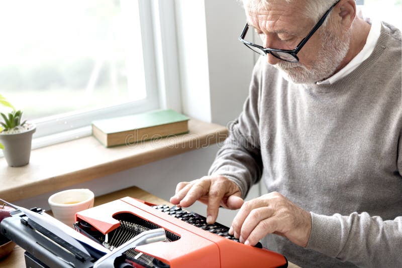 Senior Adult Typing Typewriter Concept Stock Photo - Image of concept ...