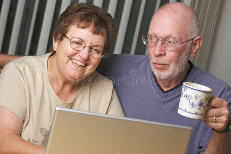 Senior Adults on Laptop Computer Stock Image - Image of length, couple ...