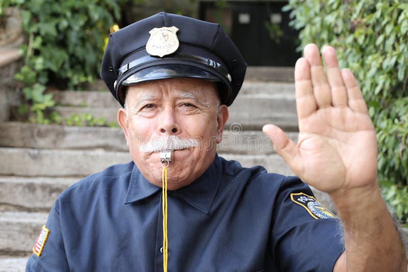 Senior American Policeman Showing Stop Hand Sign Stock Image - Image of ...