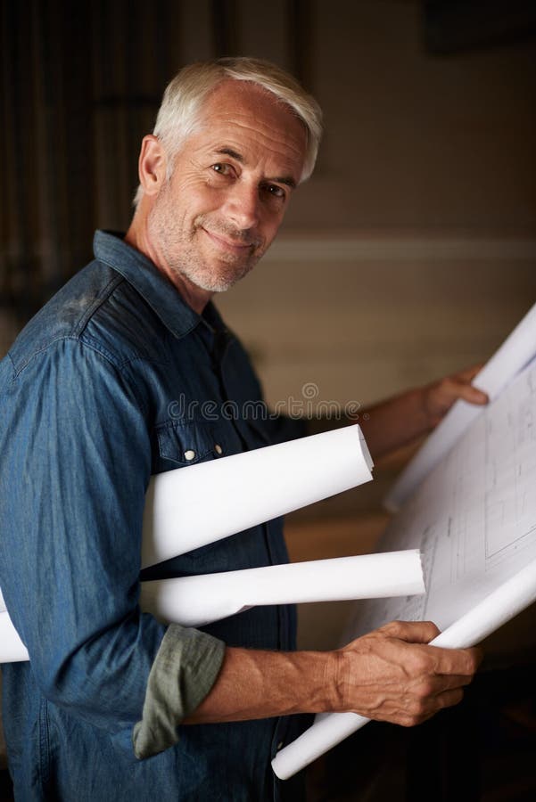 Senior Architect, Blueprint and Man with Drawing, Renovation or ...