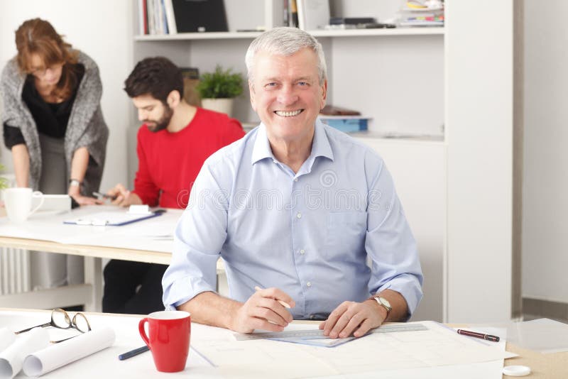 Senior Architect Working in Studio Stock Photo - Image of architect ...