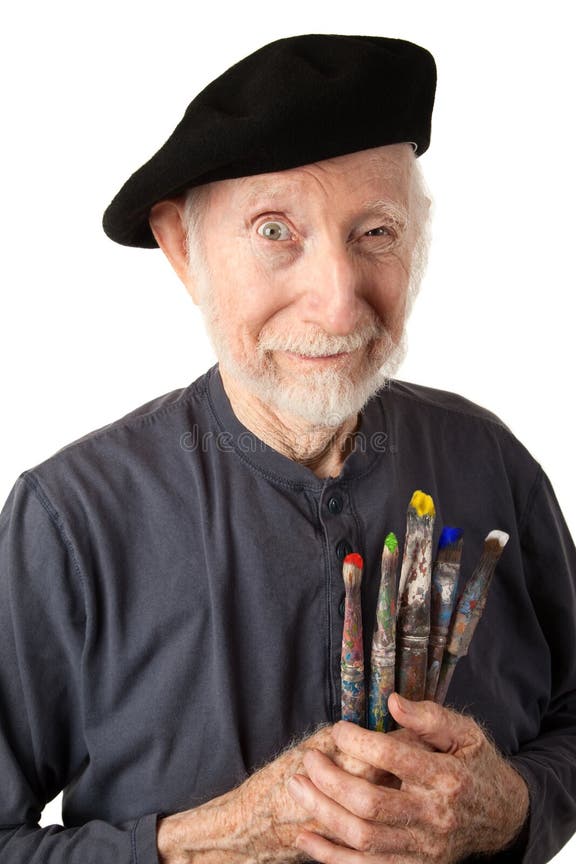 Senior Artist with Beret and Brushes Stock Image - Image of ...