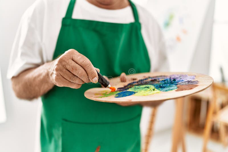 Senior Artist Man Painting at Art Studio Stock Image - Image of ...
