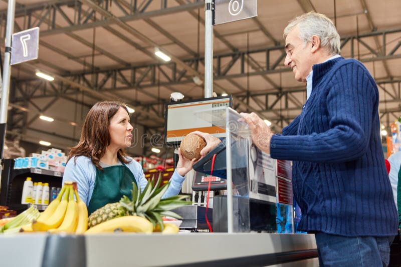 Senior As a Customer Paying at Checkout Stock Image - Image of market ...