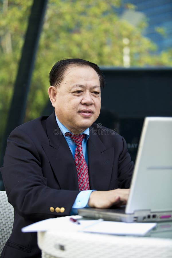Senior Asian Businessman Using Laptop PC Stock Image - Image of asean ...