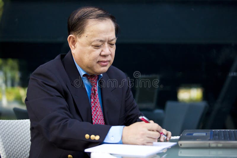 Senior Asian Businessman Writing Proposal Stock Image - Image of china ...
